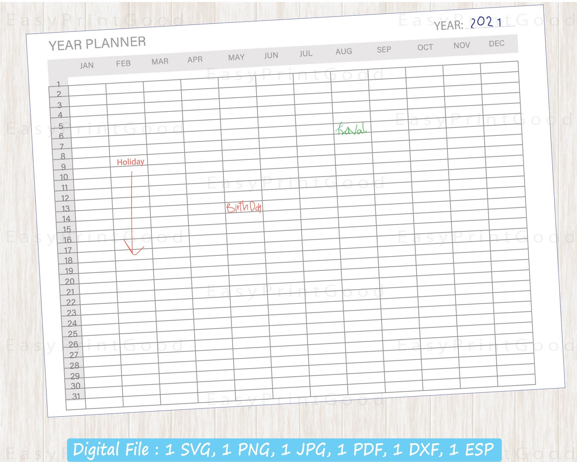 Undated Yearly Planner Full Year Printable Planner Undated | Etsy