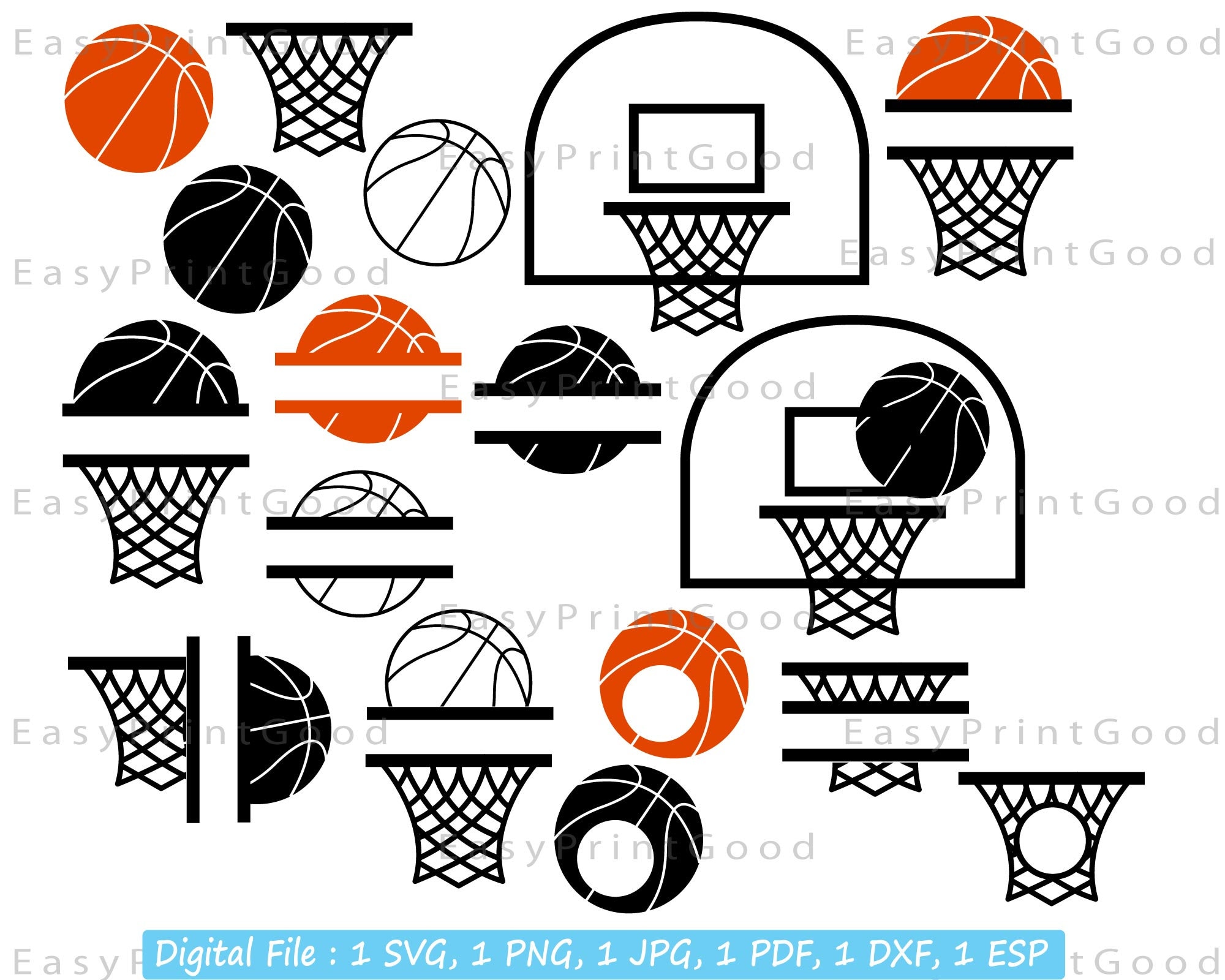 Basketball SVG Bundle: Split Monogram, Hoop, Net (digital Download) - Etsy