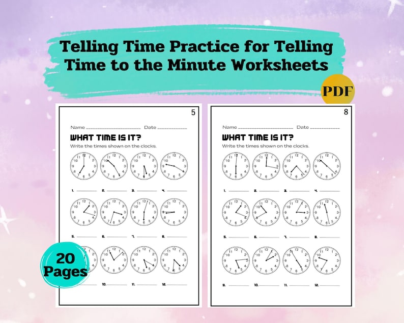 Telling Time Practice for Telling Time to the Minute Worksheets - Etsy