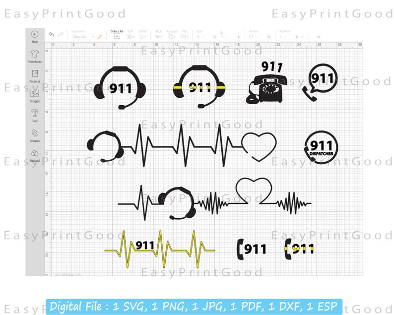 911 Dispatcher SVG Bundle: Headset, Heartbeat Designs (digital Download ...