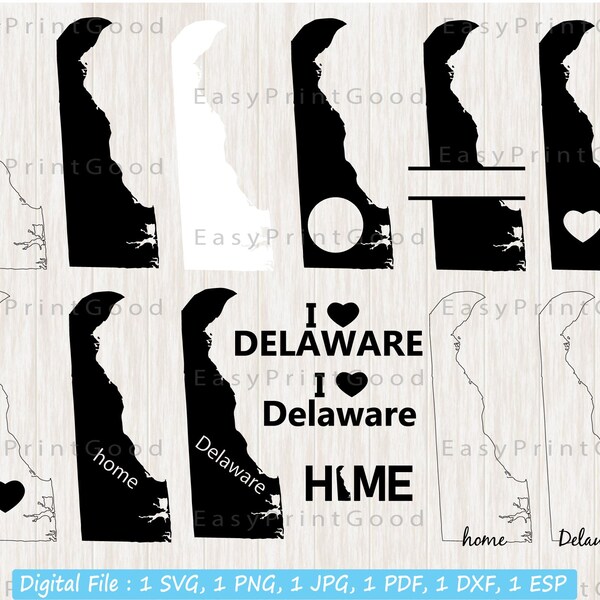 Map of Delaware Svg - Etsy