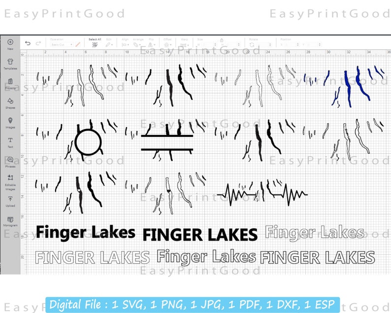 Finger Lakes Map SVG Bundle: Outline, Monogram Frame, Cut File (digital ...