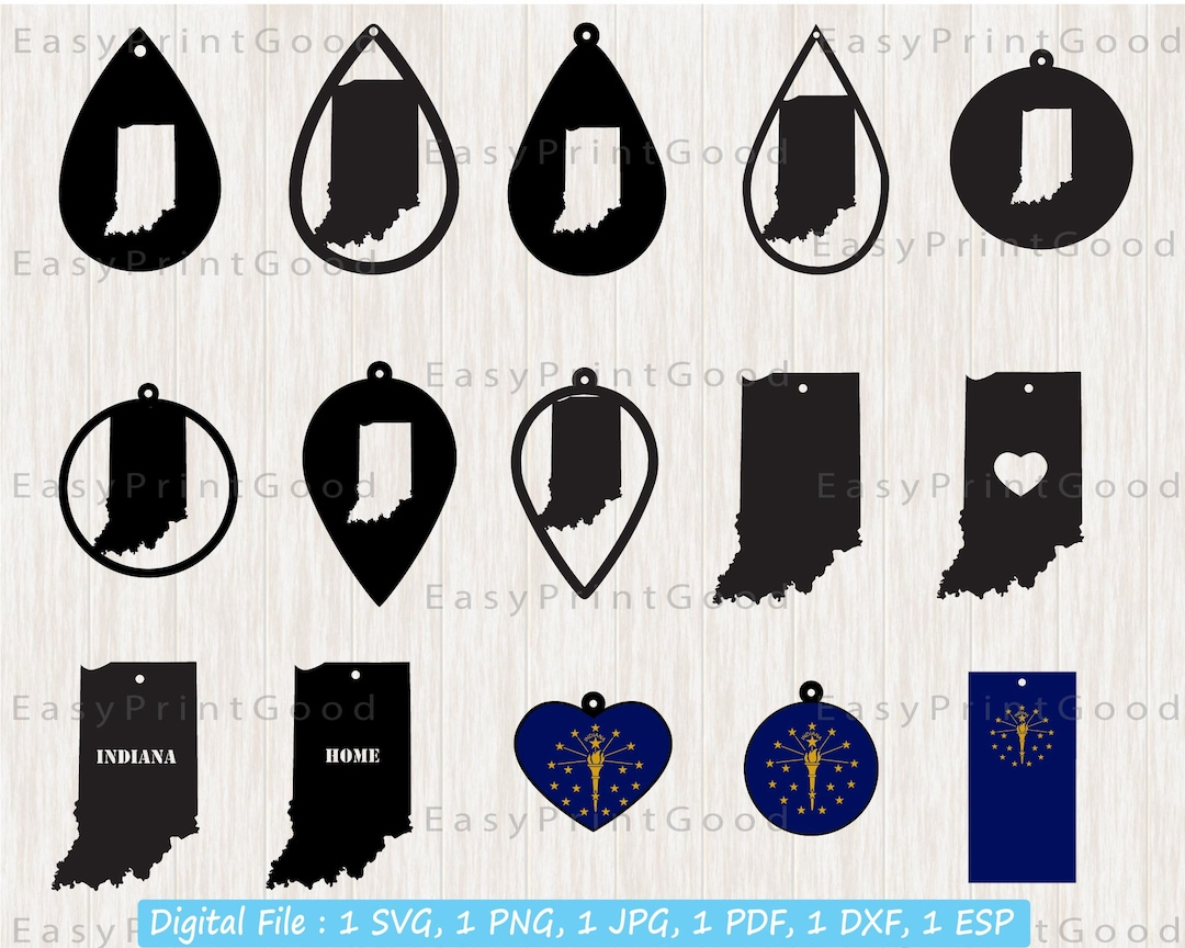 15 Indiana Flag Earring Svg Template, Indiana Earrings Template, Map ...