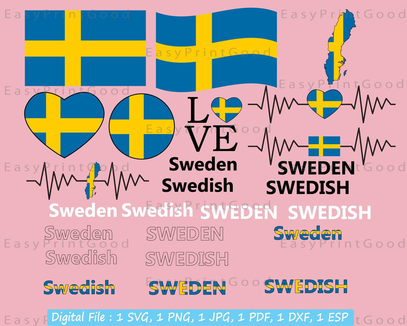 Sweden Flag Bundle Svg Sweden National Flag Svg Love | Etsy