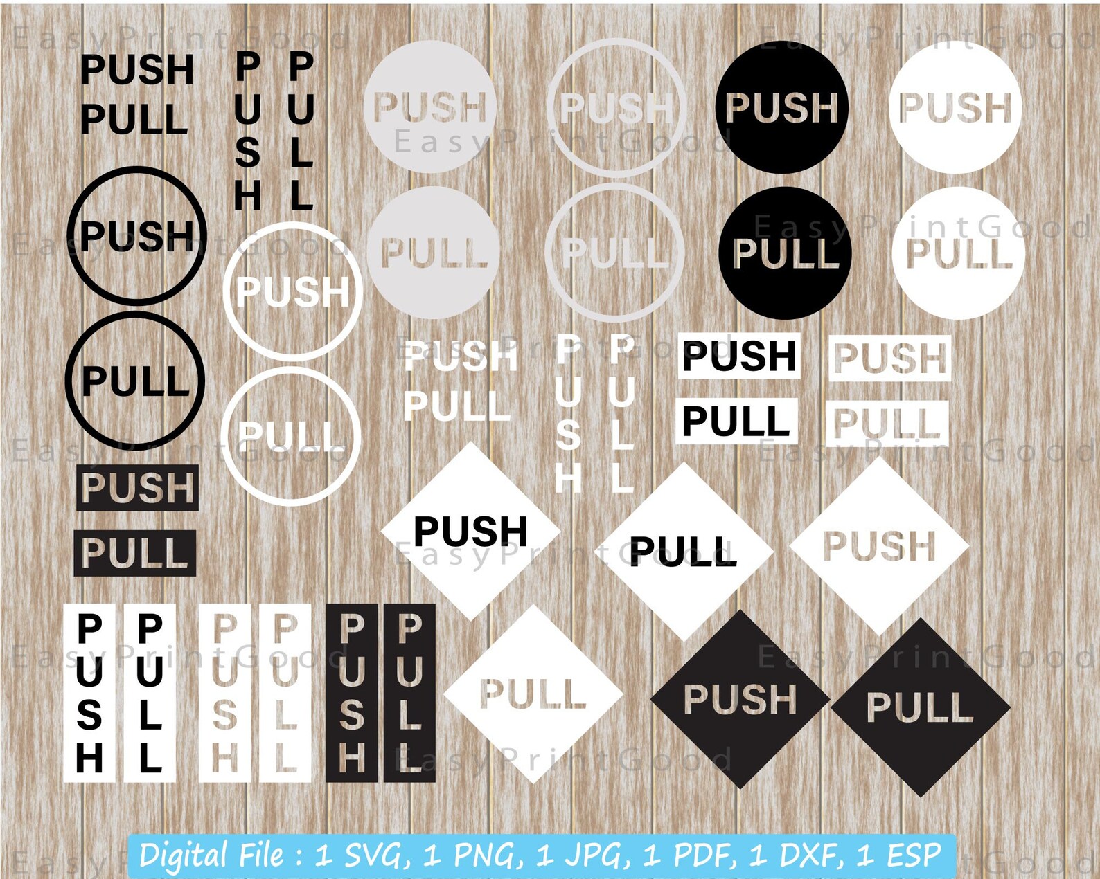 Push Pull Door Sign Set Svg Push Pull Vertical Door Push - Etsy Canada