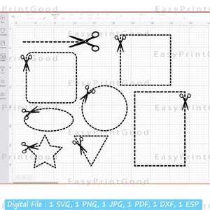 Paper Cut Here Shapes for Scrapbooking, Scissors Cut Here Out Dotted ...