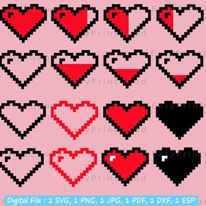 Pixel Heart SVG Bundle: Retro Gaming Clipart (digital Download) - Etsy