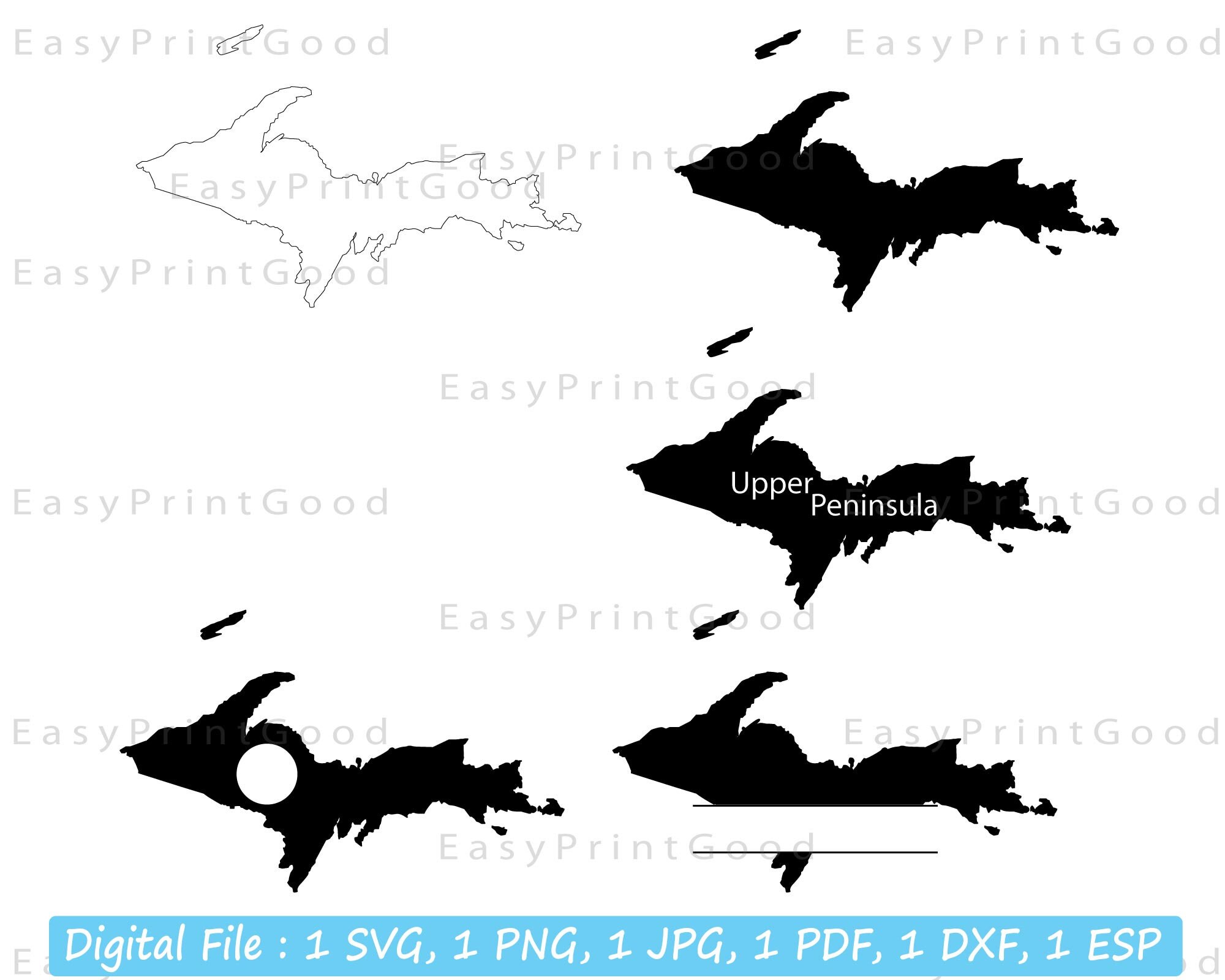 Michigan SVG Bundle: State Clipart, Monogram Silhouette (digital ...