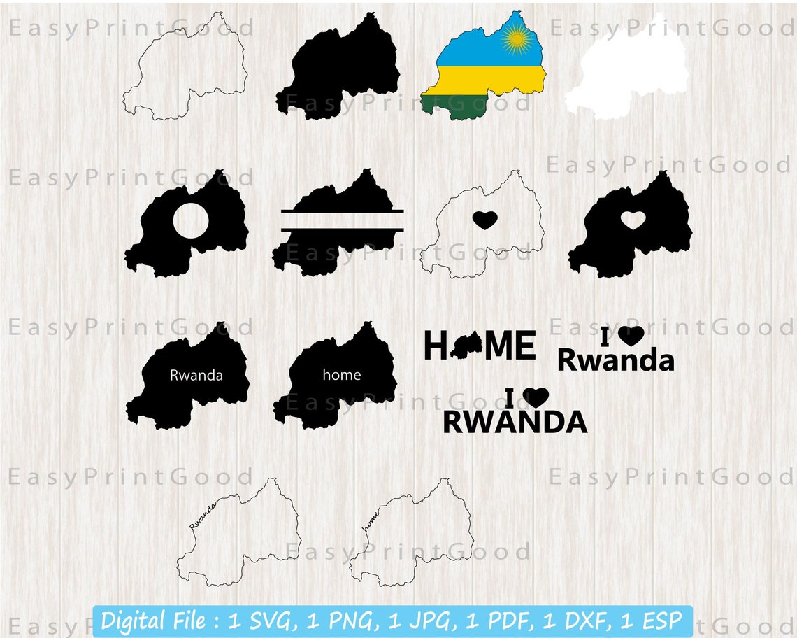 Rwanda Map SVG Bundle: Country Outline, Monogram Frame (digital ...