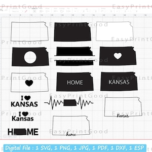 Kansas SVG Bundle: State Outline, Map, Home Designs (cut Files) - Etsy