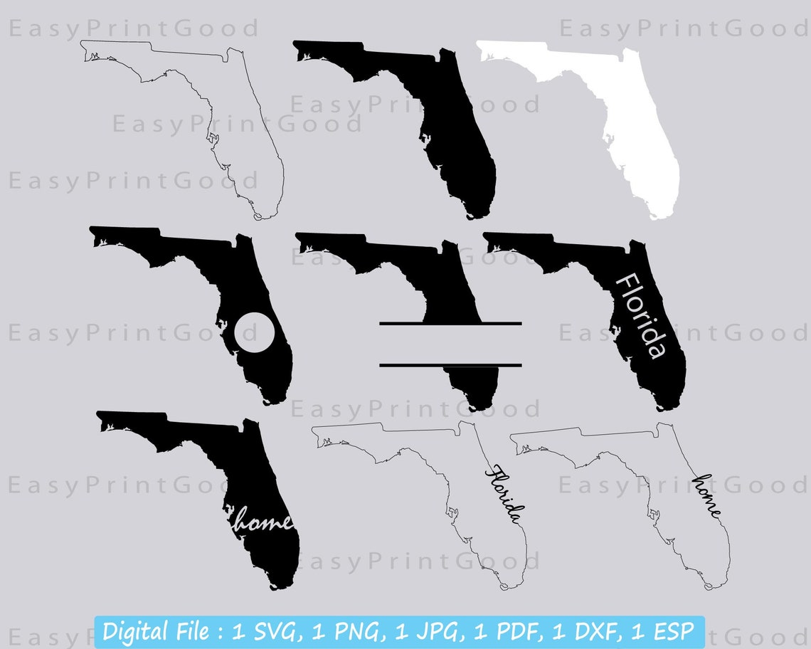 Florida State SVG Bundle: Map, Home, Monogram Frame (digital Download ...