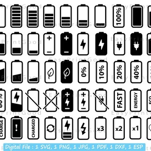 Battery SVG Bundle, 50 Batteries Svg, Batteries Clipart, Low Battery ...