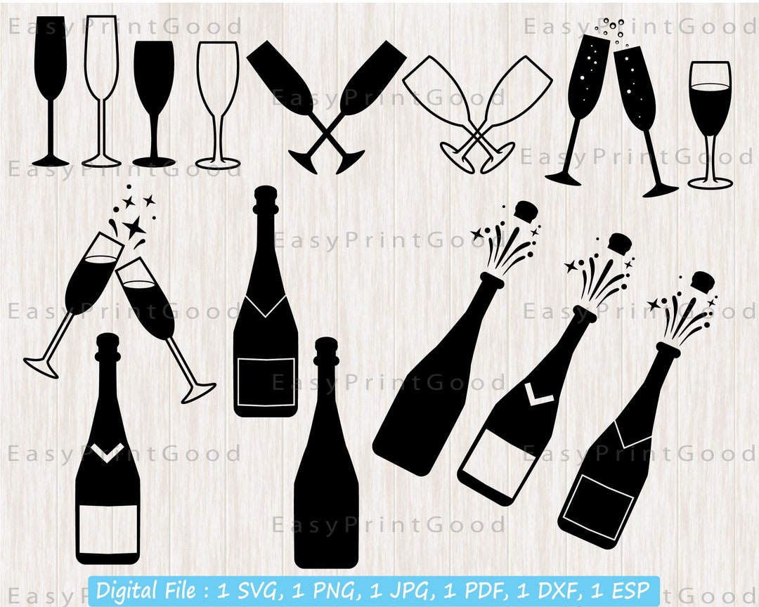 Champagne Svg, Champagne Bottle, Champagne Clipart, Toast Glass, Wine ...