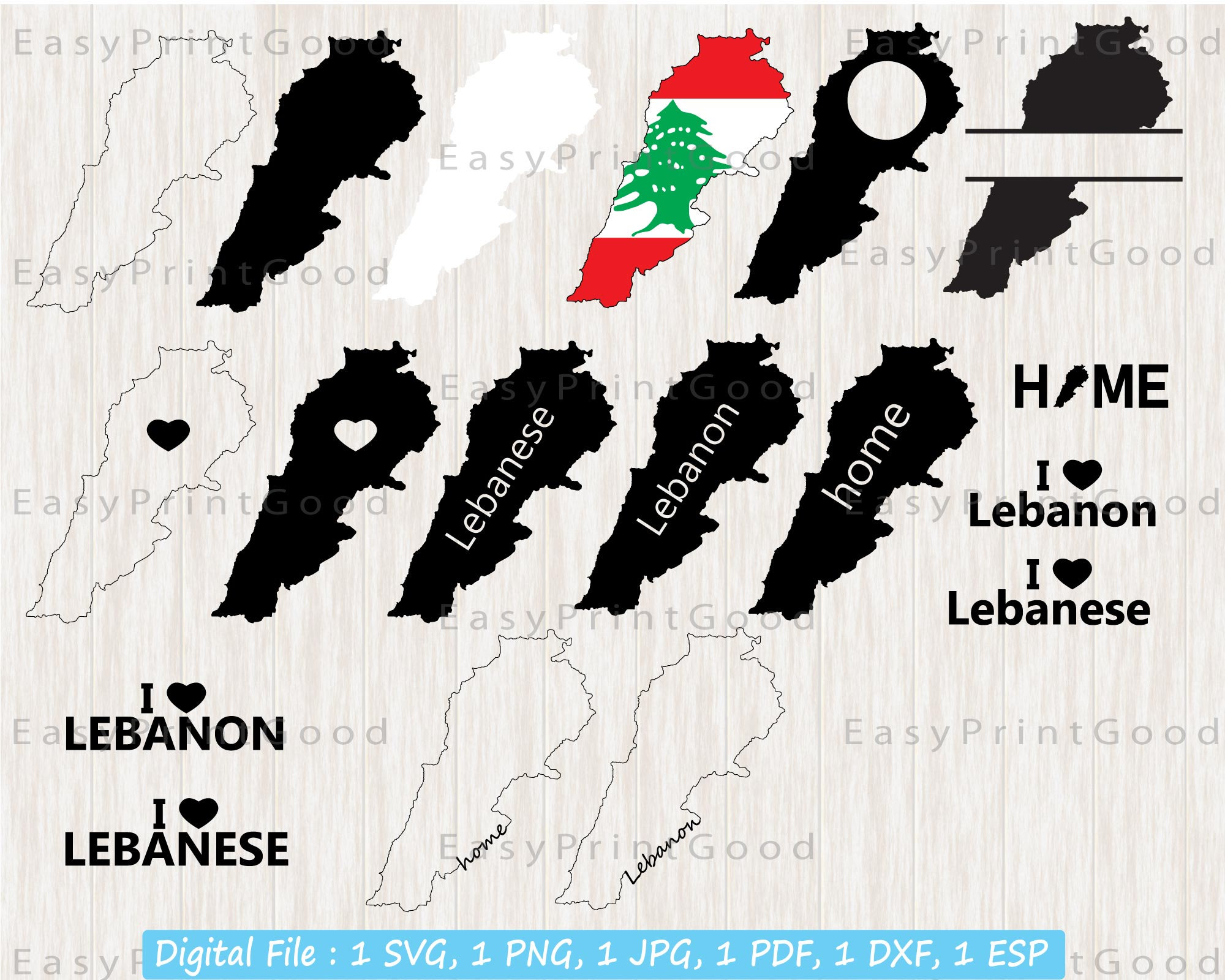 Lebanon Map SVG Bundle: Lebanese Outline, Home, Love (digital Download ...