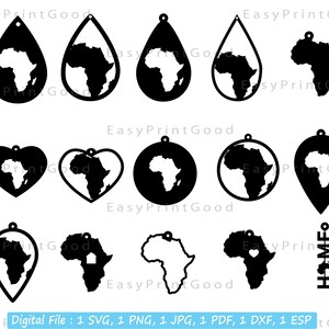 15 Africa Earring Svg, Africa Shapes Earrings Template, Leather Earring ...