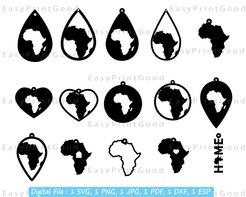 Africa Earring SVG Template: Shapes, Teardrop Pendant (digital Download ...