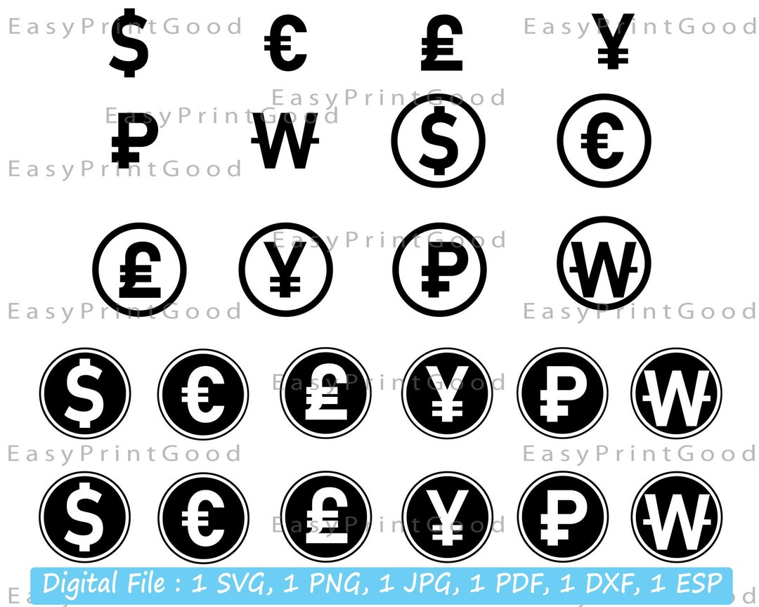 Currencies Svg, Dollar, Euro, Pound, Yuan, Ruble, Won, Money Svg ...