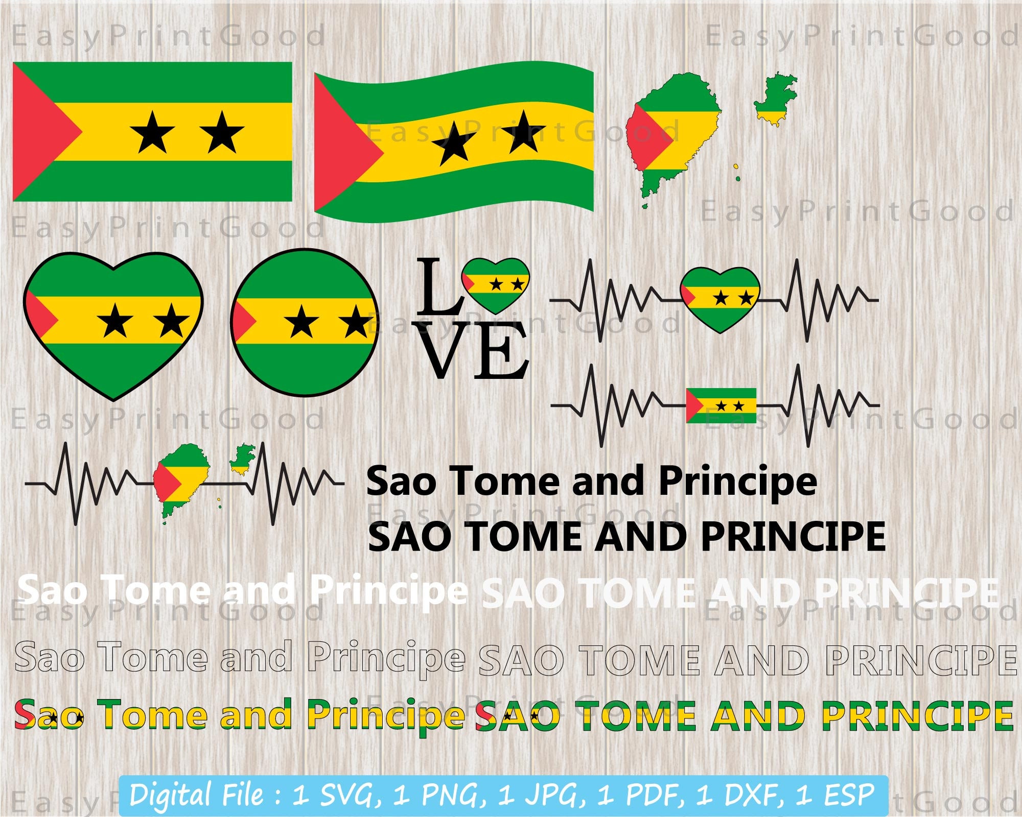 Sao Tome and Principe Flag Bundle Svg Love Text Word - Etsy