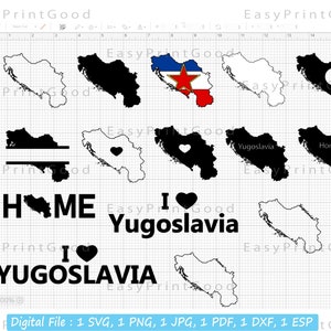 Yugoslavia Map SVG Bundle: Outline Clipart, Monogram Frame (digital ...