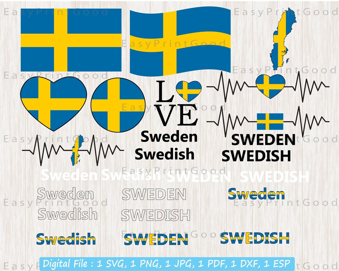 Sweden Flag Bundle Svg, Sweden National Flag Svg, Love Swedish, Waving ...