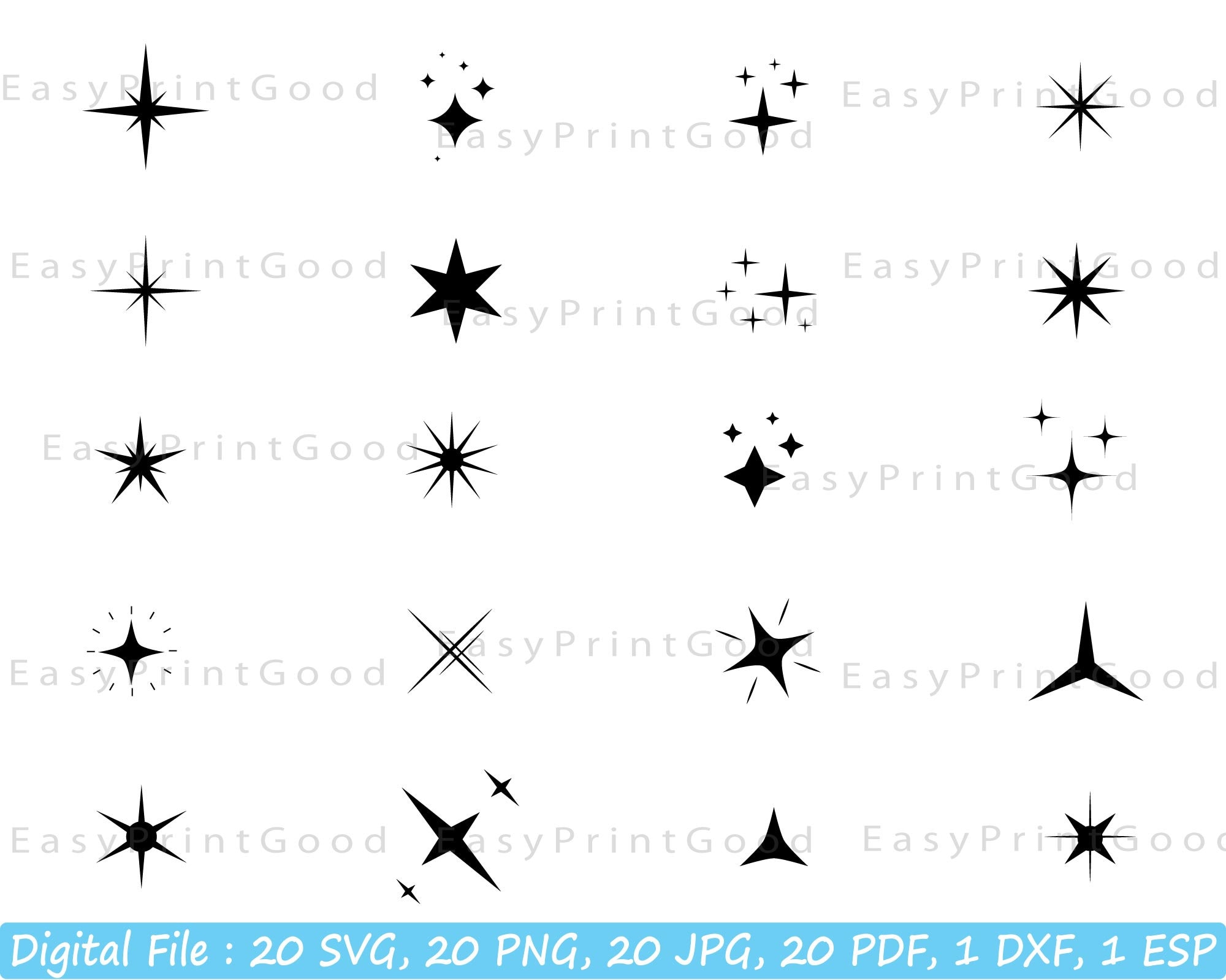 20 estrellas de chispa brillo Svg estrellas brillantes | Etsy