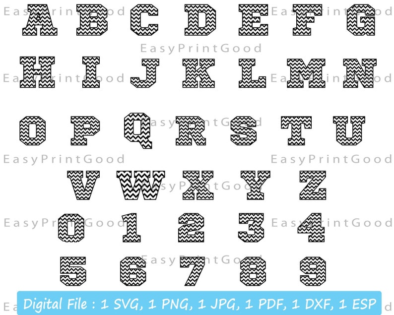 Chevron Alphabet and Numbers Svg Chevron Font Svg Chevron | Etsy