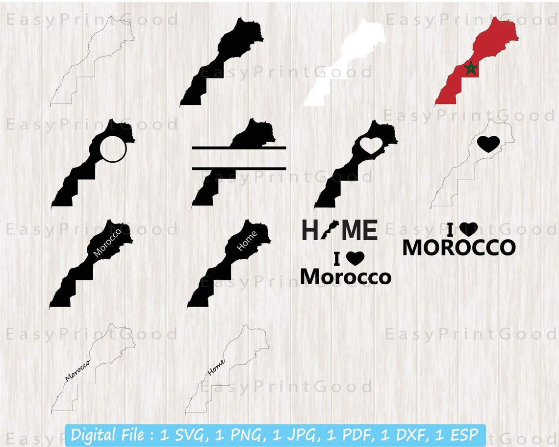 Morocco Map SVG Bundle: Outline, Monogram Frame, Cricut Cut File ...