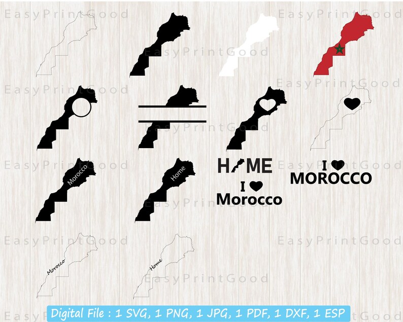 Morocco Map SVG Bundle: Outline, Monogram Frame, Cricut Cut File ...