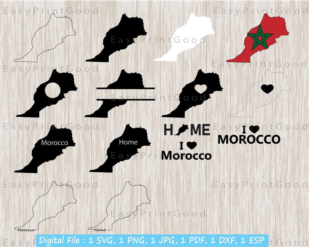 Morocco Map Svg Bundle Map of Morocco Outline Boundary - Etsy