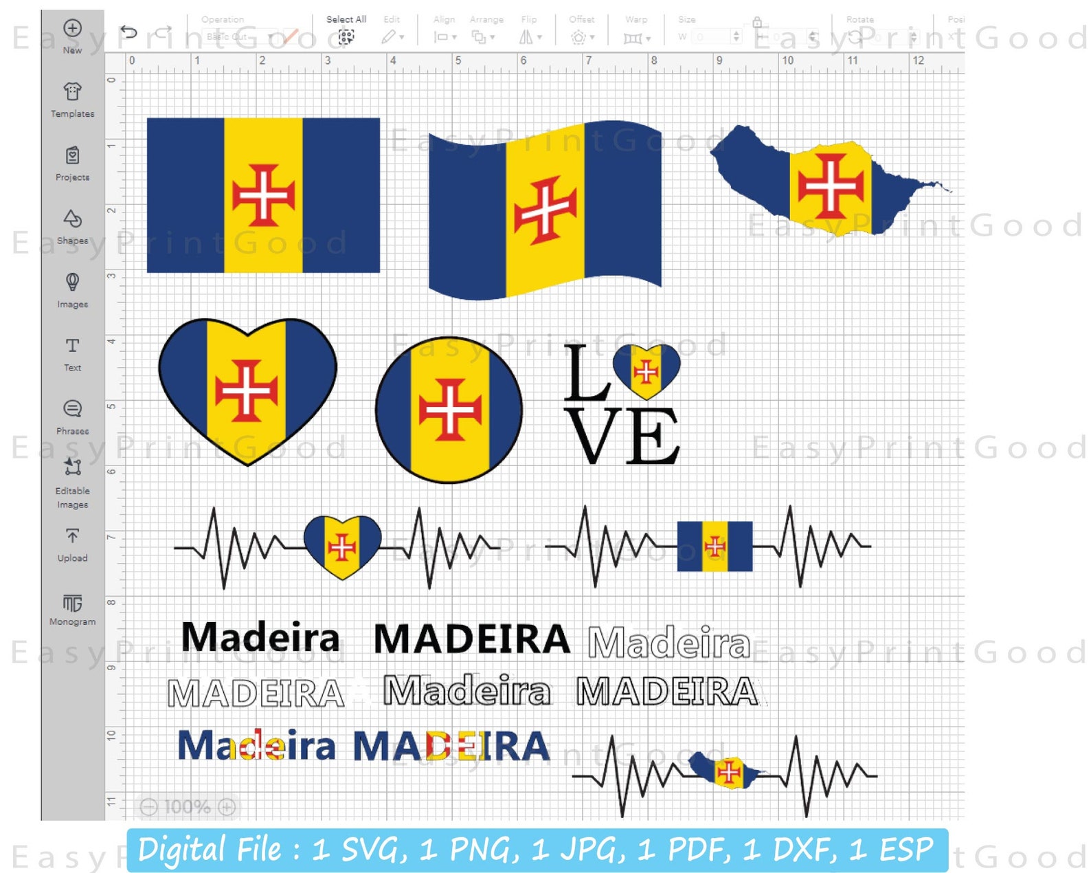Madeira Flag SVG Bundle: National Symbols, Heart Map (digital Download ...