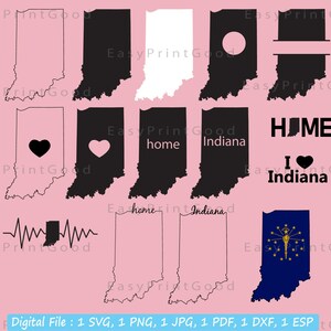 Indiana Svg Bundle, 15 Indiana State Svg, Indiana Clipart, Indiana Map ...