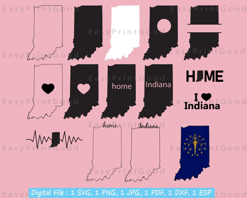 Indiana Svg Bundle 15 Indiana State Svg Indiana Clipart | Etsy