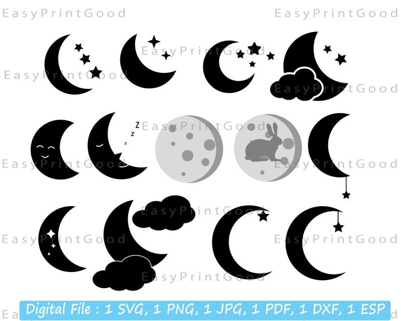 Moon Svg Moon Cut File Moon Clipart Moon Bundle Svg Half | Etsy