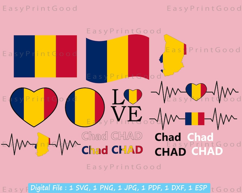 Chad Flag Svg Bundle Chad Map Flag Heartbeat Text Outline - Etsy