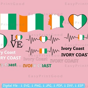Ivory Coast Flag SVG Bundle: Côte D'ivoire Map, Heart, Waving (cut File ...