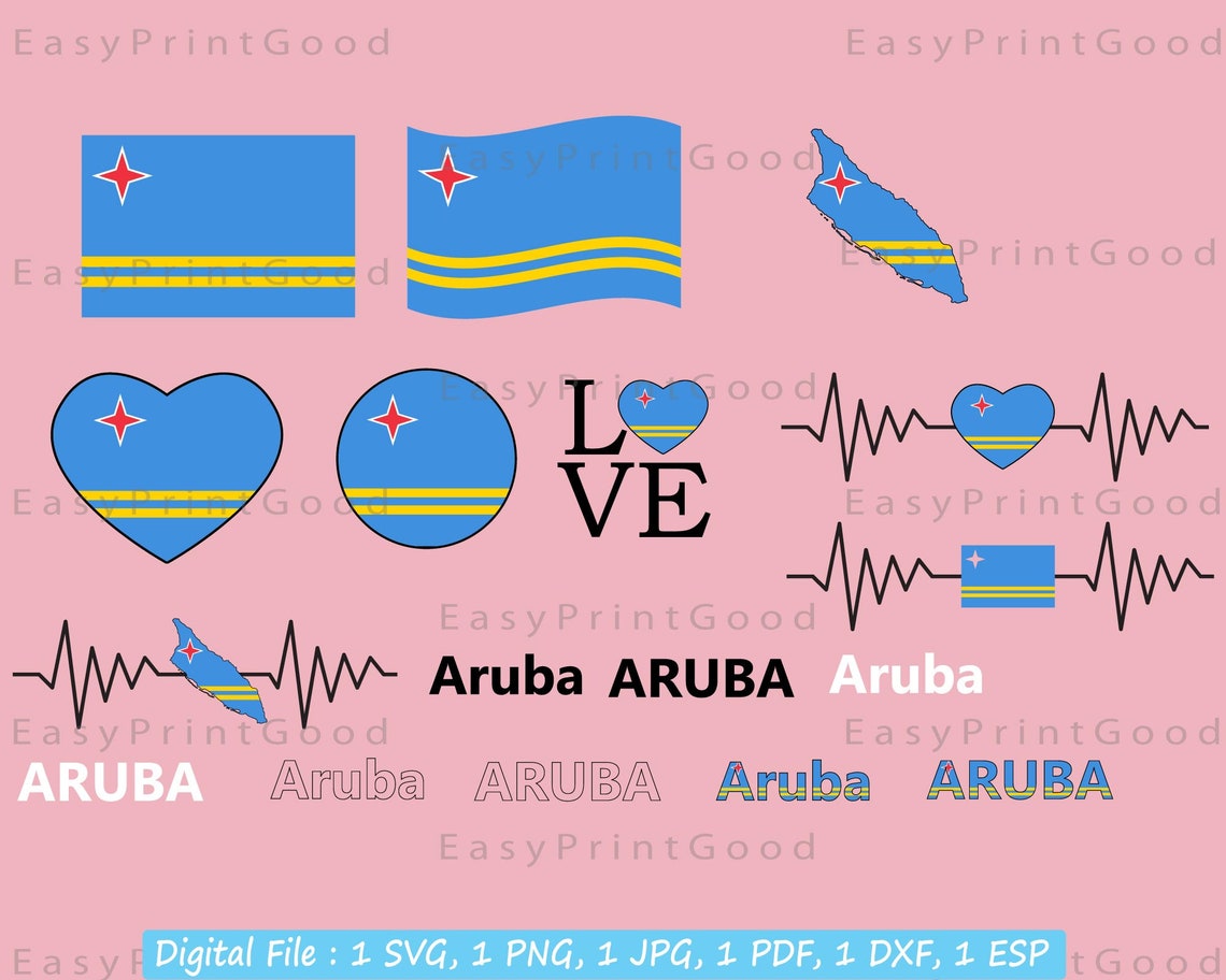 Aruba Flag SVG Bundle: Island Map, Heart, Clipart (digital Download) - Etsy