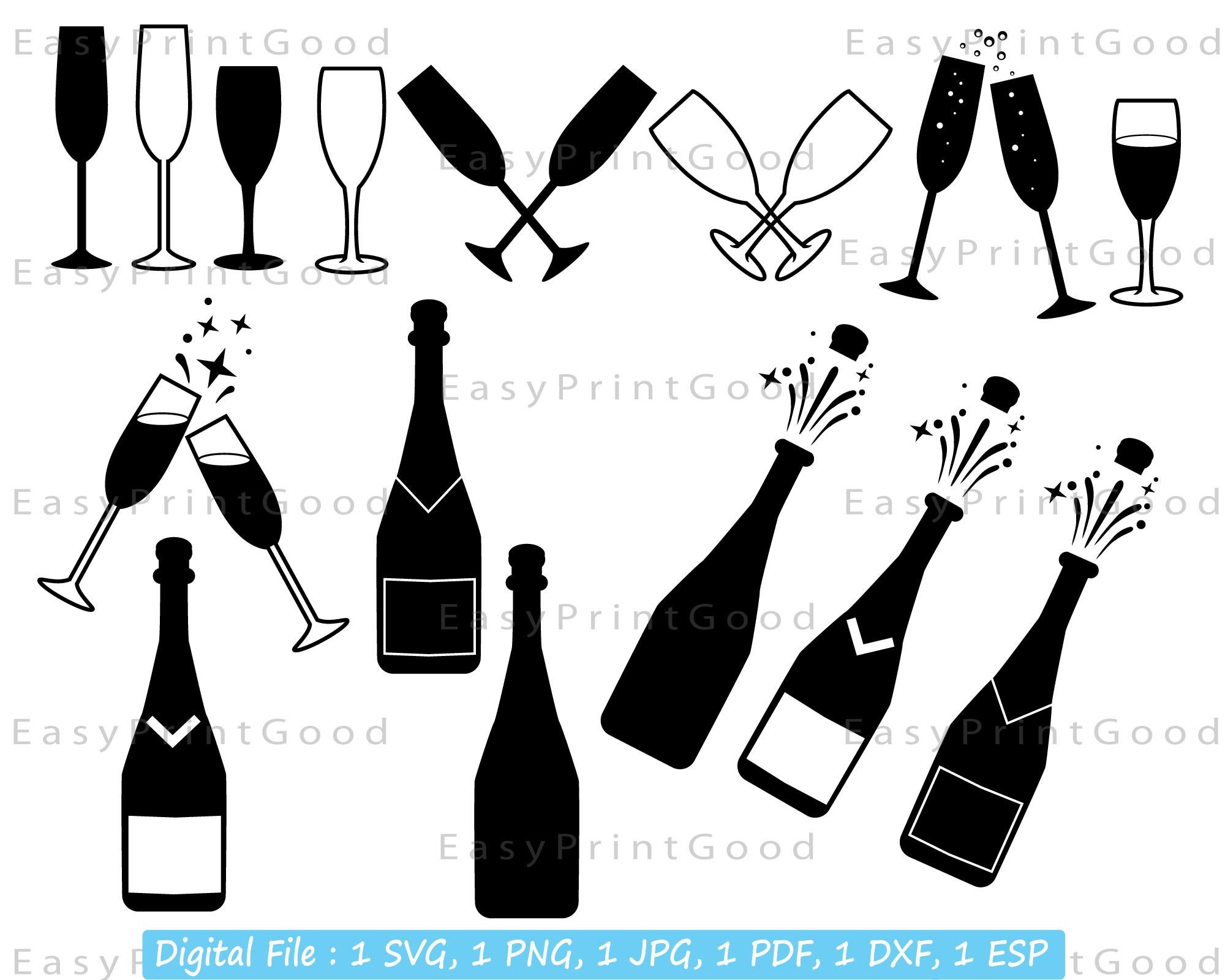 Champagne Svg Champagne Bottle Champagne Clipart Toast - Etsy Canada