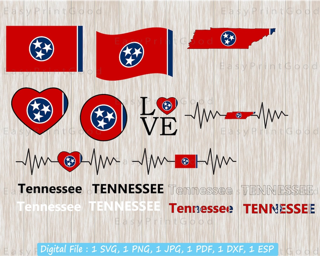 Tennessee State Flag SVG Bundle: Heart, Map, Outline (digital Download ...
