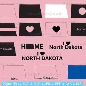 North Dakota Svg Bundle, North Dakota State Outline, Map, Home, Clipart ...