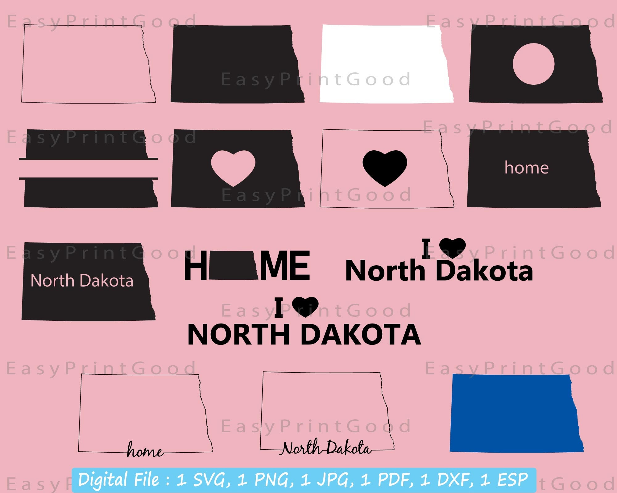 North Dakota Svg Bundle North Dakota State Outline Map | Etsy