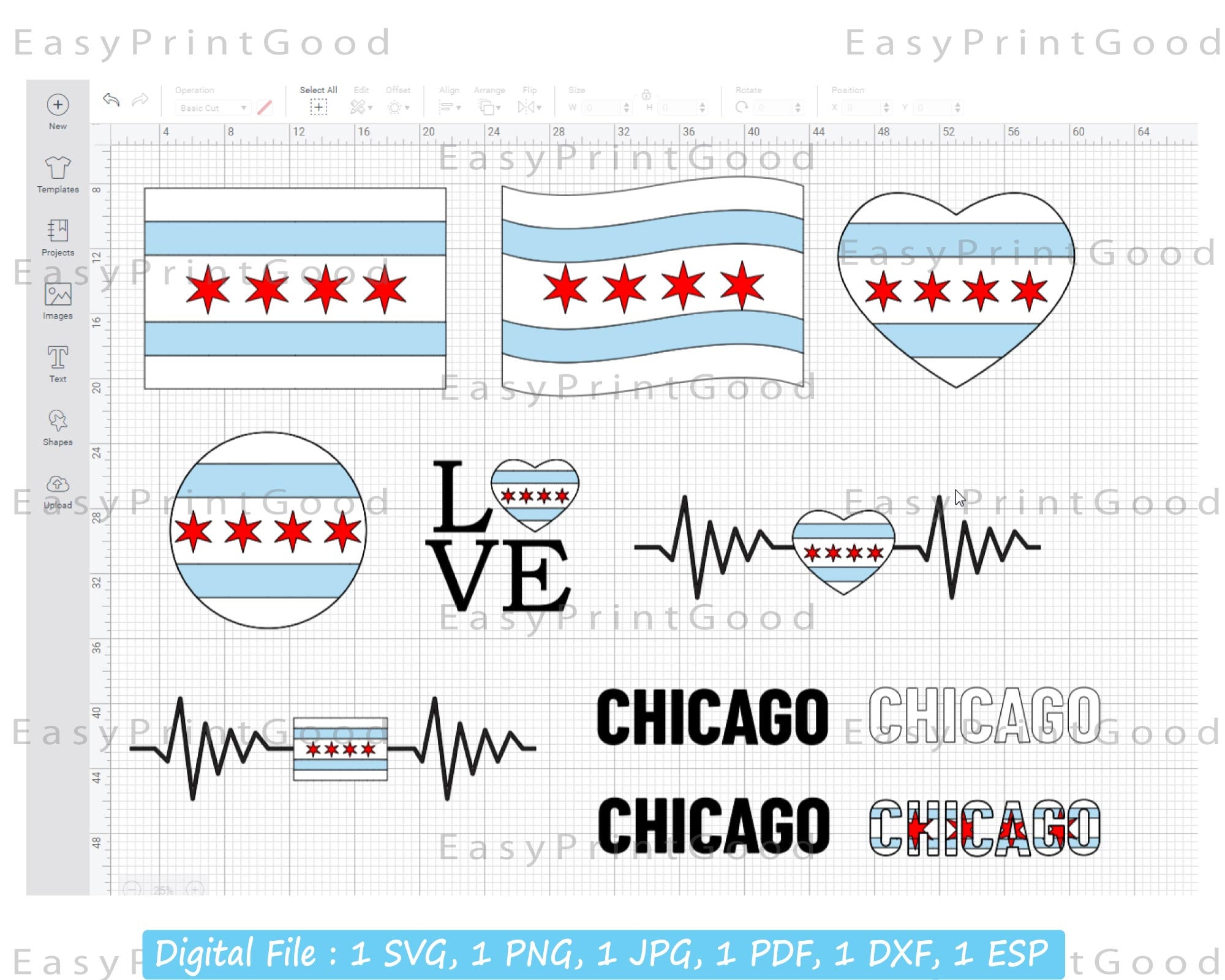 Chicago Flag SVG Bundle: Star Heart, Waving Design (digital Download ...