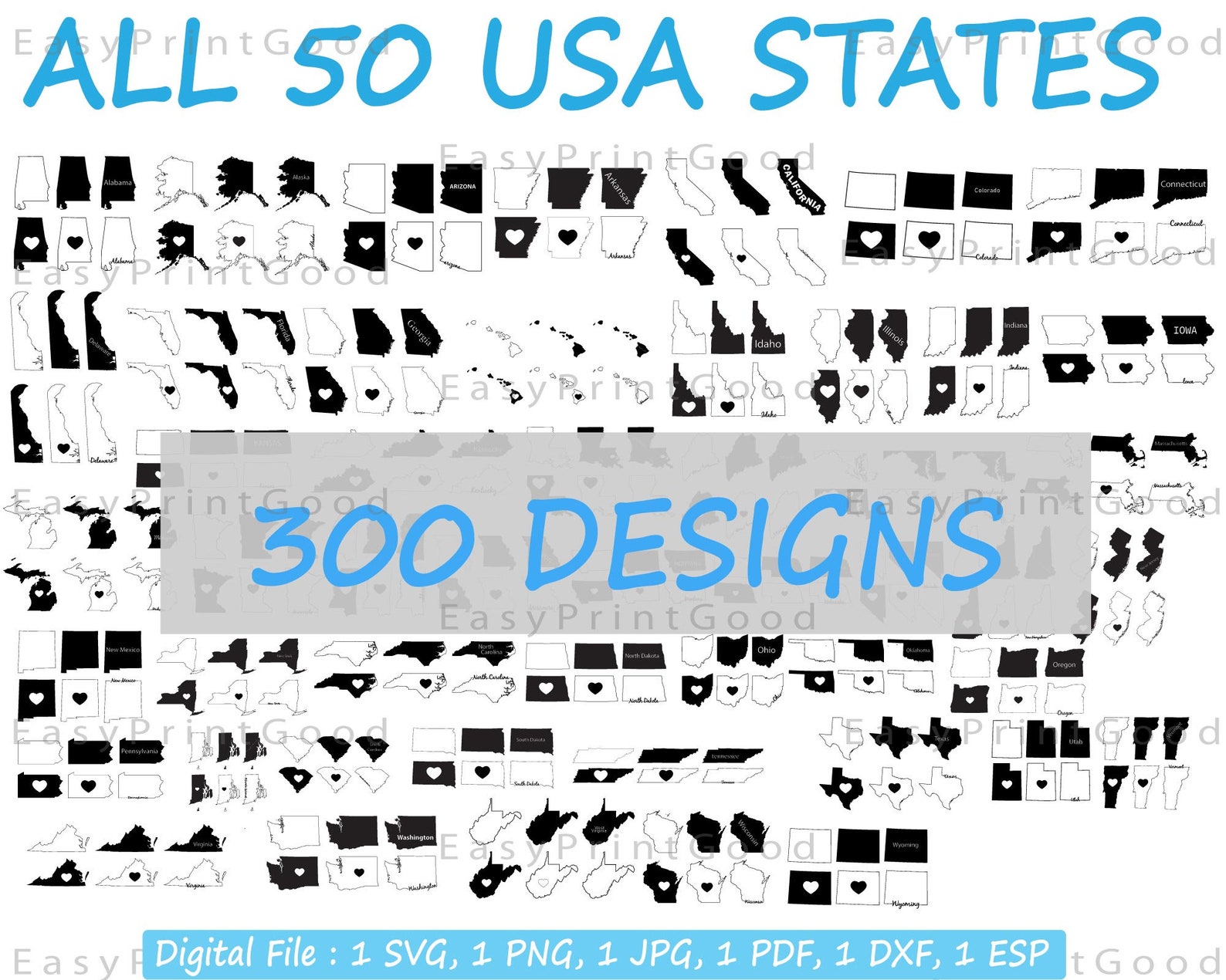 USA States SVG Bundle: 50 American States Clipart (digital Download) - Etsy