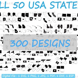 USA States SVG Bundle, All 50 American States Svg, 50 States Clipart ...