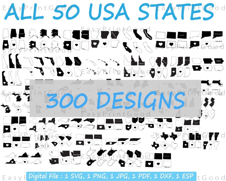 USA States SVG Bundle: 50 American States Clipart (digital Download) - Etsy