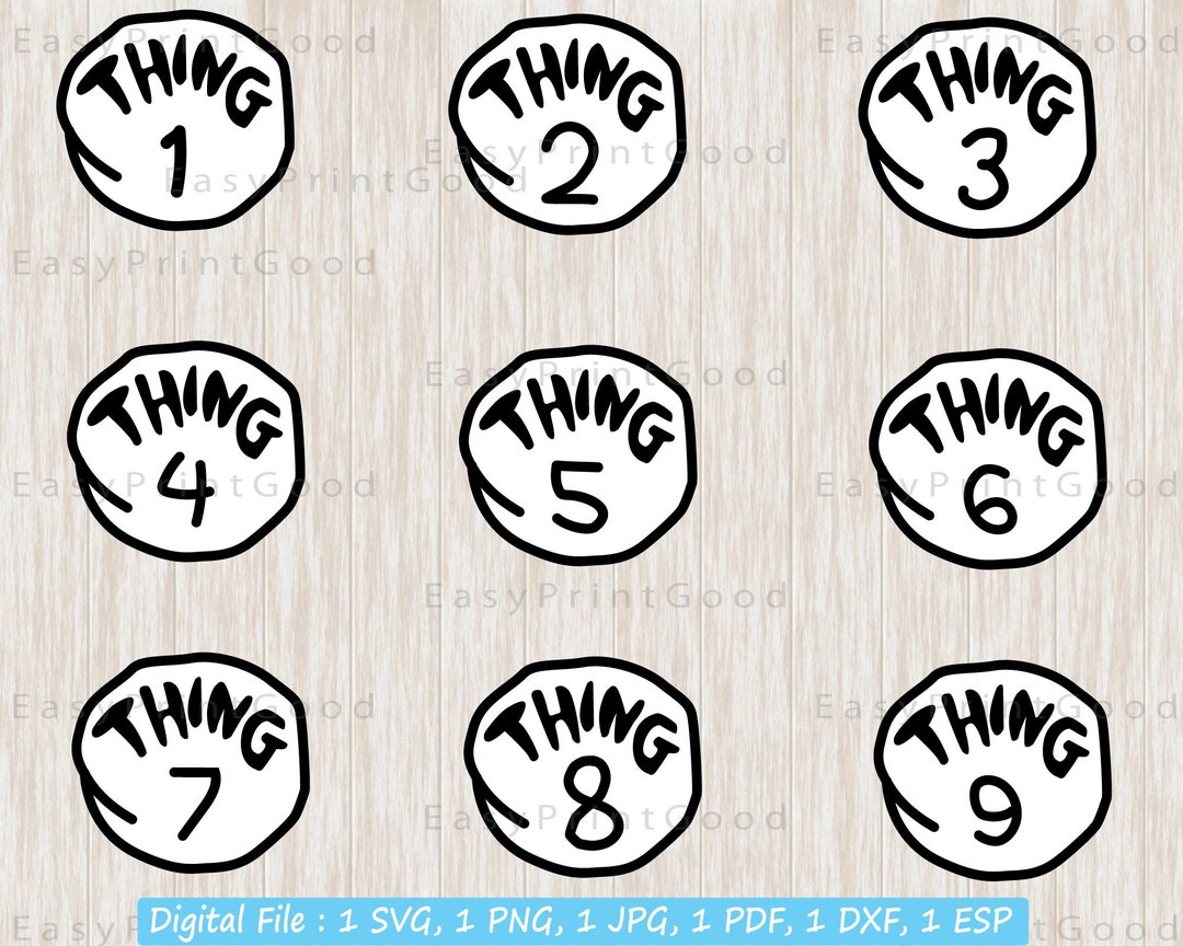 Thing 1-5 SVG: Seuss Family Clipart, Cricut Cut File (digital Download ...