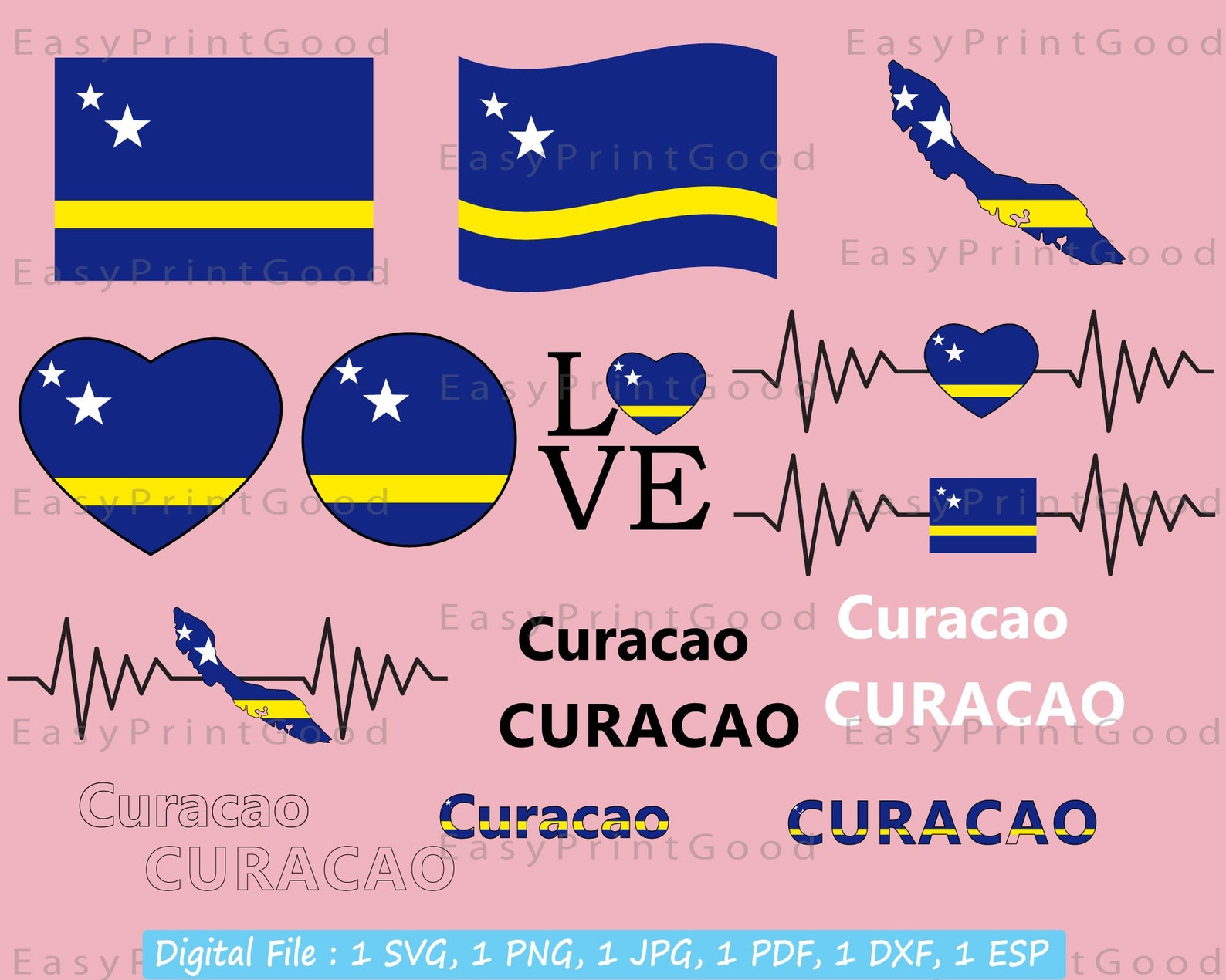 Curacao Flag SVG Bundle: Caribbean Island Cut Files (digital Download ...