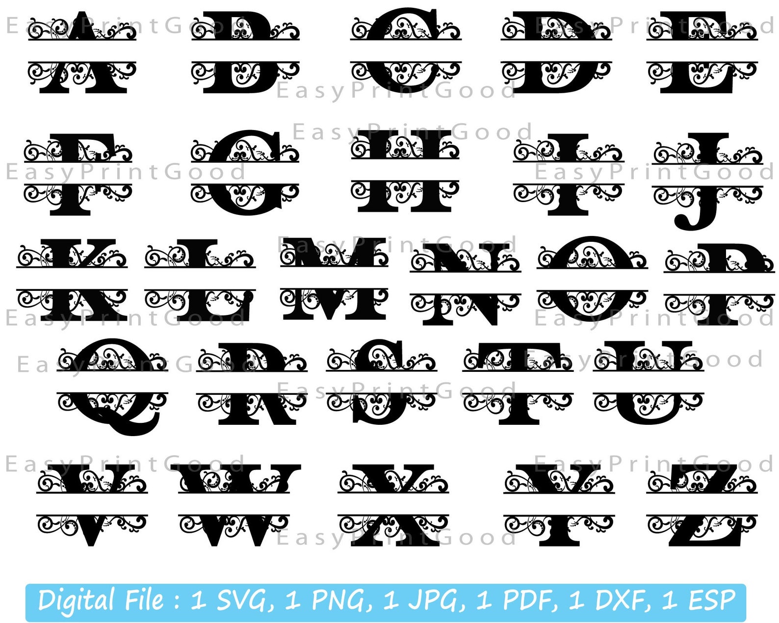 Alphabet Monogram Svg Split Letter Monogram Svg Split | Etsy