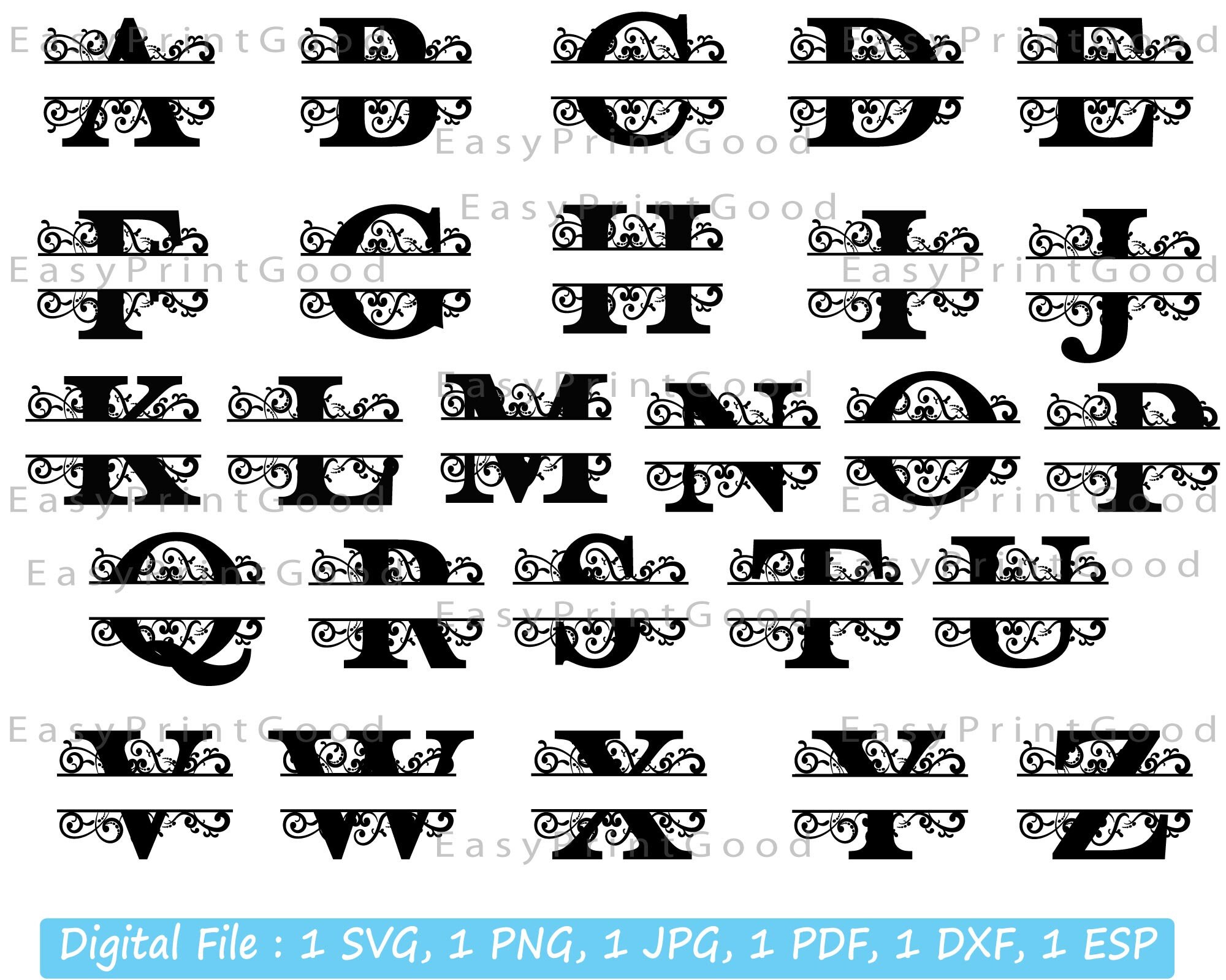 Alphabet Monogram Svg Split Letter Monogram Svg Split | Etsy