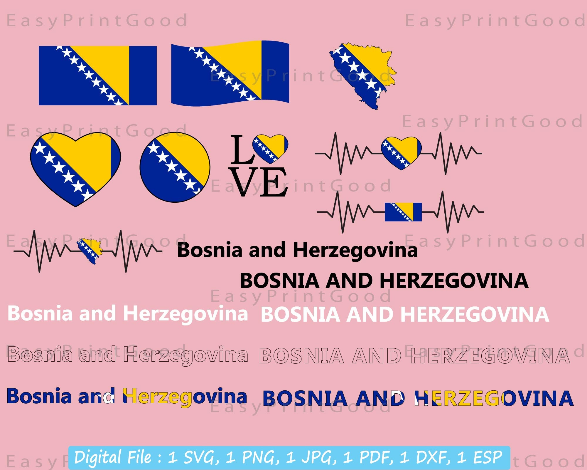 Bosnia and Herzegovina Flag Svg Bundle Map of Bosnia & - Etsy