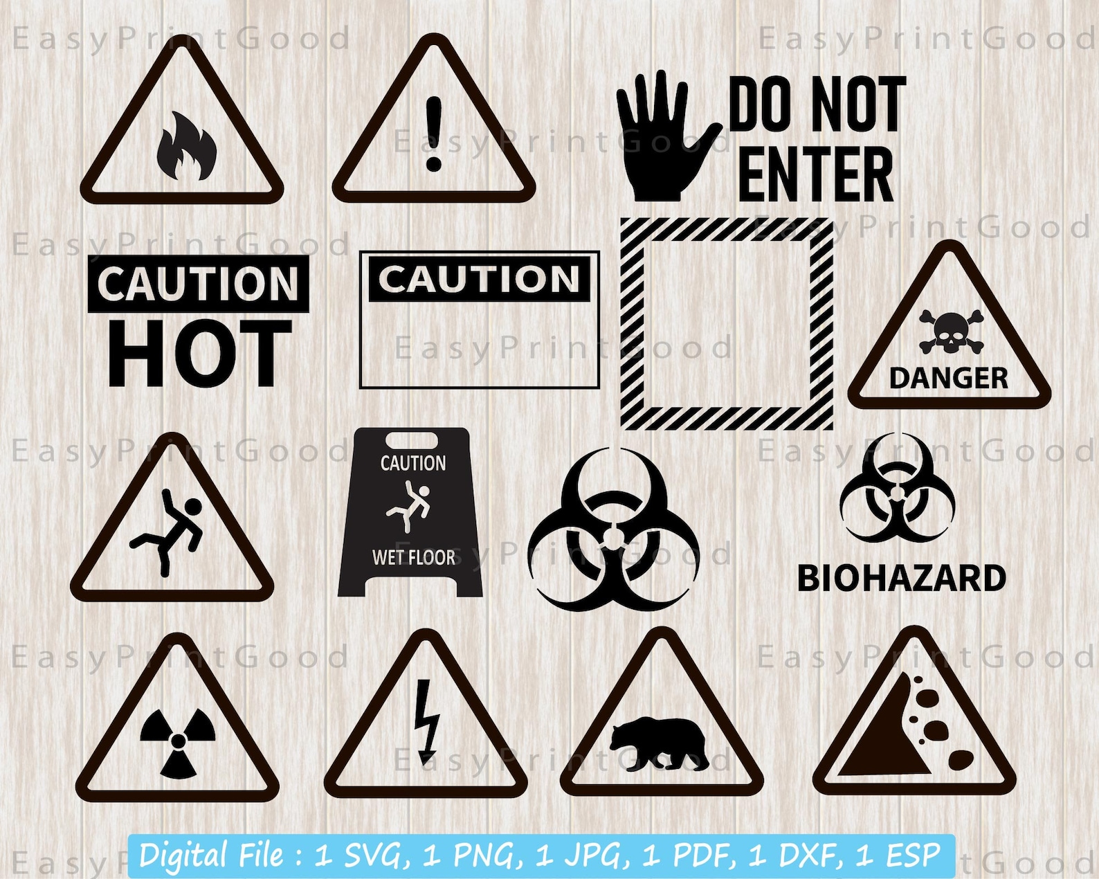 Vorsicht Zeichen SVG Bundle: Gefahr & Warnung Clipart (digitaler ...